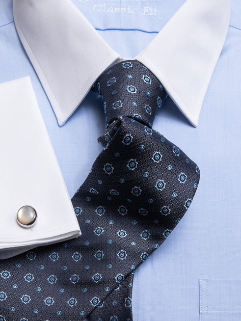 Shirt with Classic Kent collar in blue with white collar 100% cotton ...